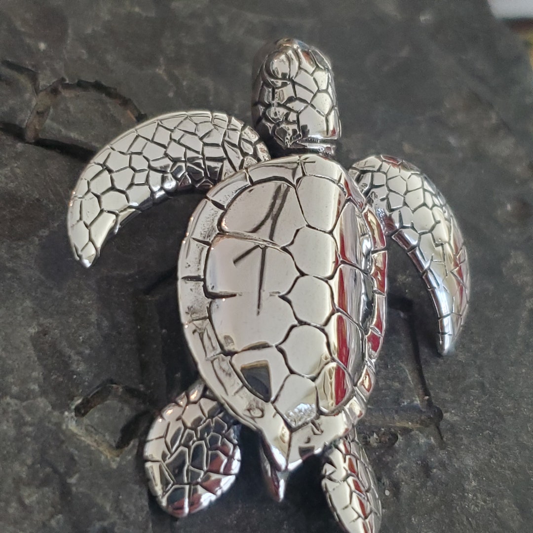 Medium Size Sterling Silver Turtle Pendant - Etsy