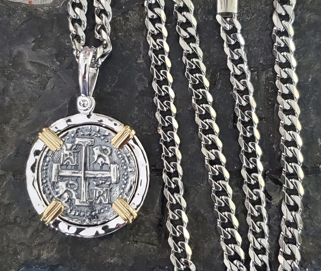 Stunning Atocha Silver Two Tone Coin With Sterling Silver Cuban Curb ...