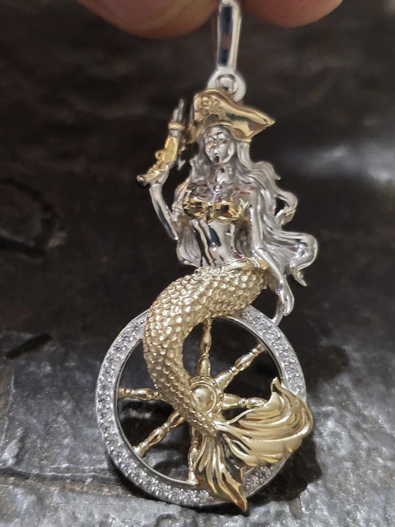 Pirate Mermaid Ship Wheel Pendant – Sterling Silver & Gold Vermeil With ...