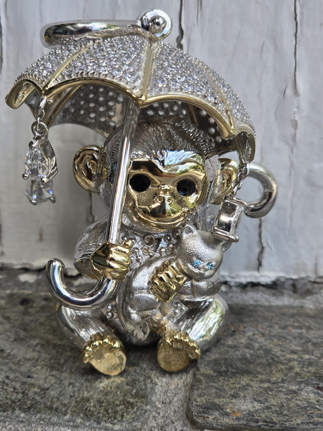 Sterling Silver Chimpanzee With Kitten Friend - Etsy