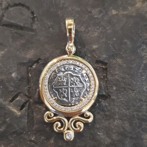 Atocha Silver Classy Coin With 14kt Gold Vermeil Bezel and White Topaz ...