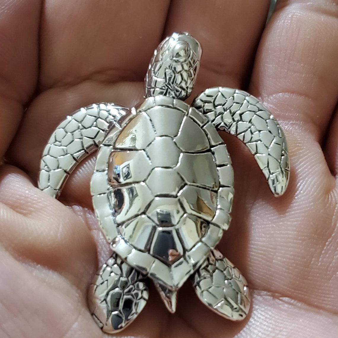 Large Sterling Silver Turtle Pendant - Etsy