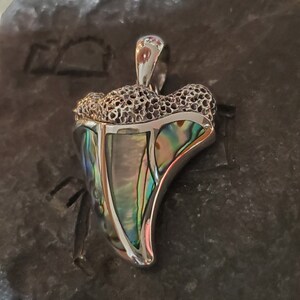 Sterling Silver Shark Tooth With Abalone Inlay Pendant - Etsy