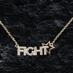 FIGHT Necklace 14kt Gold Vermeil Adjustable With White Sapphires - Etsy
