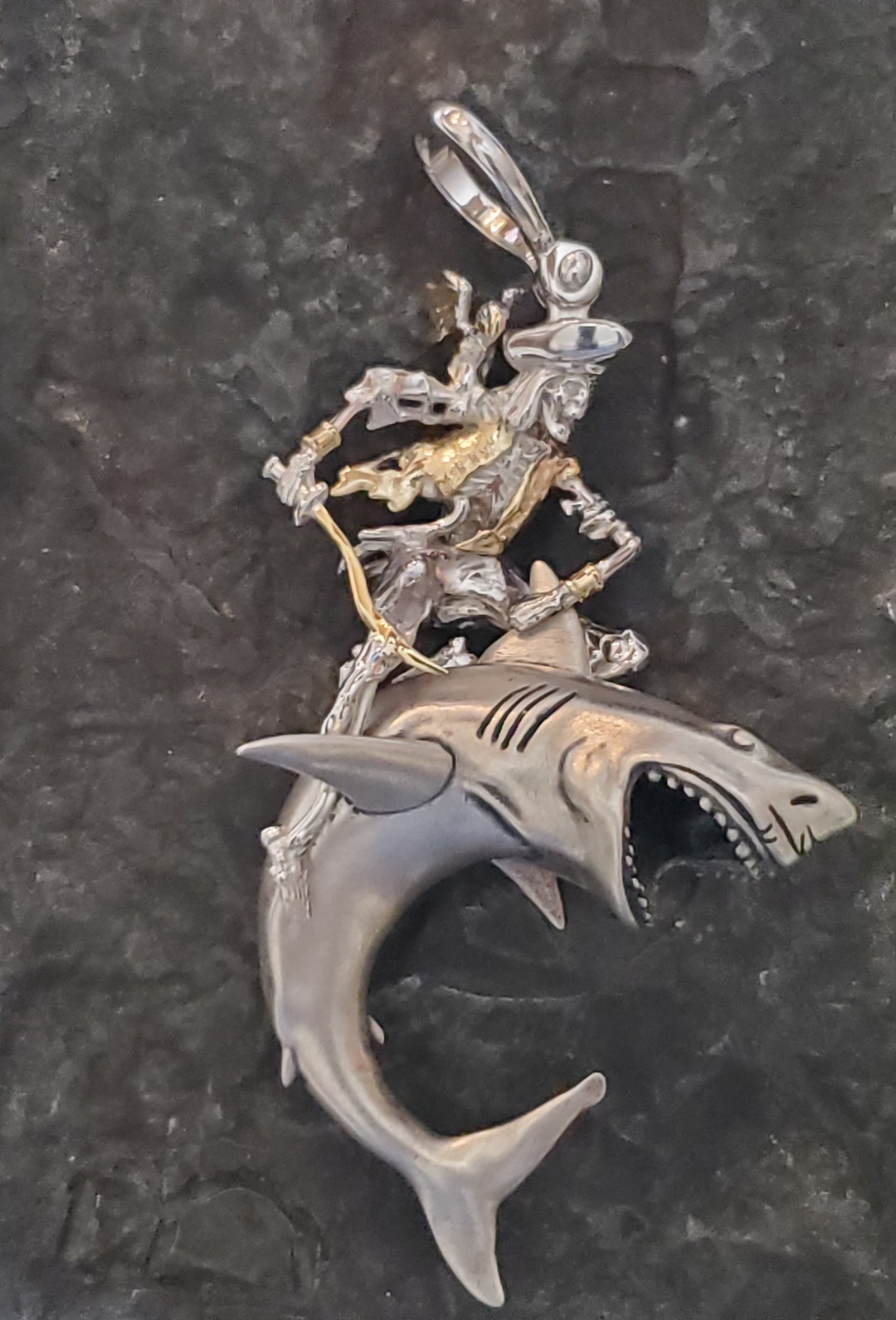 Pirate Skeleton Riding Shark Pendant Solid Sterling Silver Limited ...
