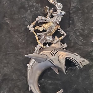Pirate Skeleton Riding Shark Pendant Solid Sterling Silver Limited ...