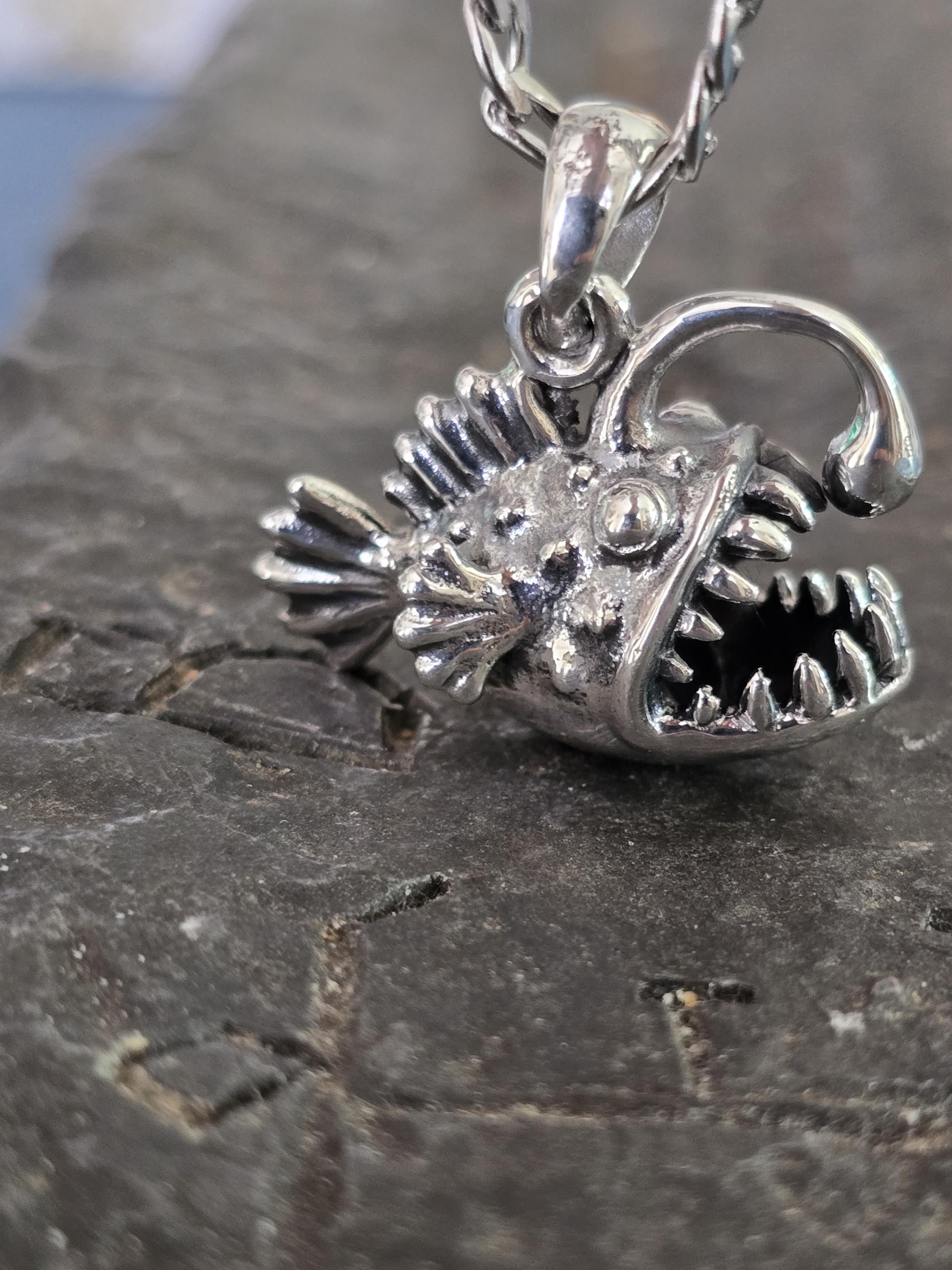 3-D Angler Fish Pendant Sterling Silver With Chain - Etsy