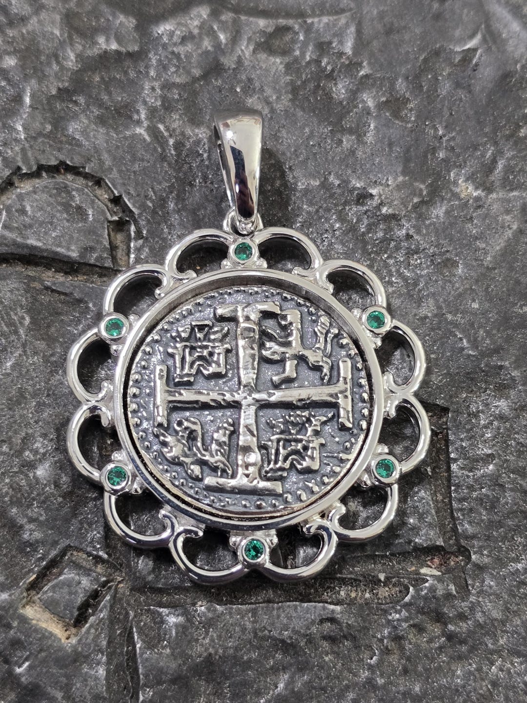 Atocha Silver Coin Pendant Sunken Treasure Coin With Green Topaz - Etsy