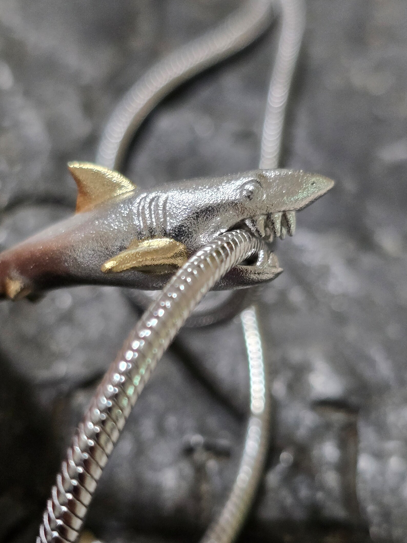 Sterling Silver Shark Biting Chain Necklace - Etsy