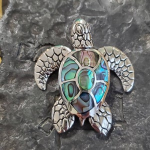 Large Silver Turtle Pendant With Abalone - Etsy
