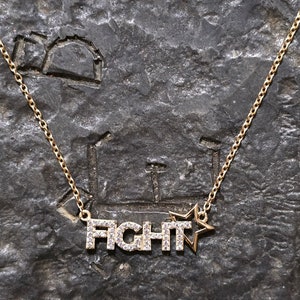 FIGHT Necklace 14kt Gold Vermeil Adjustable With White Sapphires - Etsy