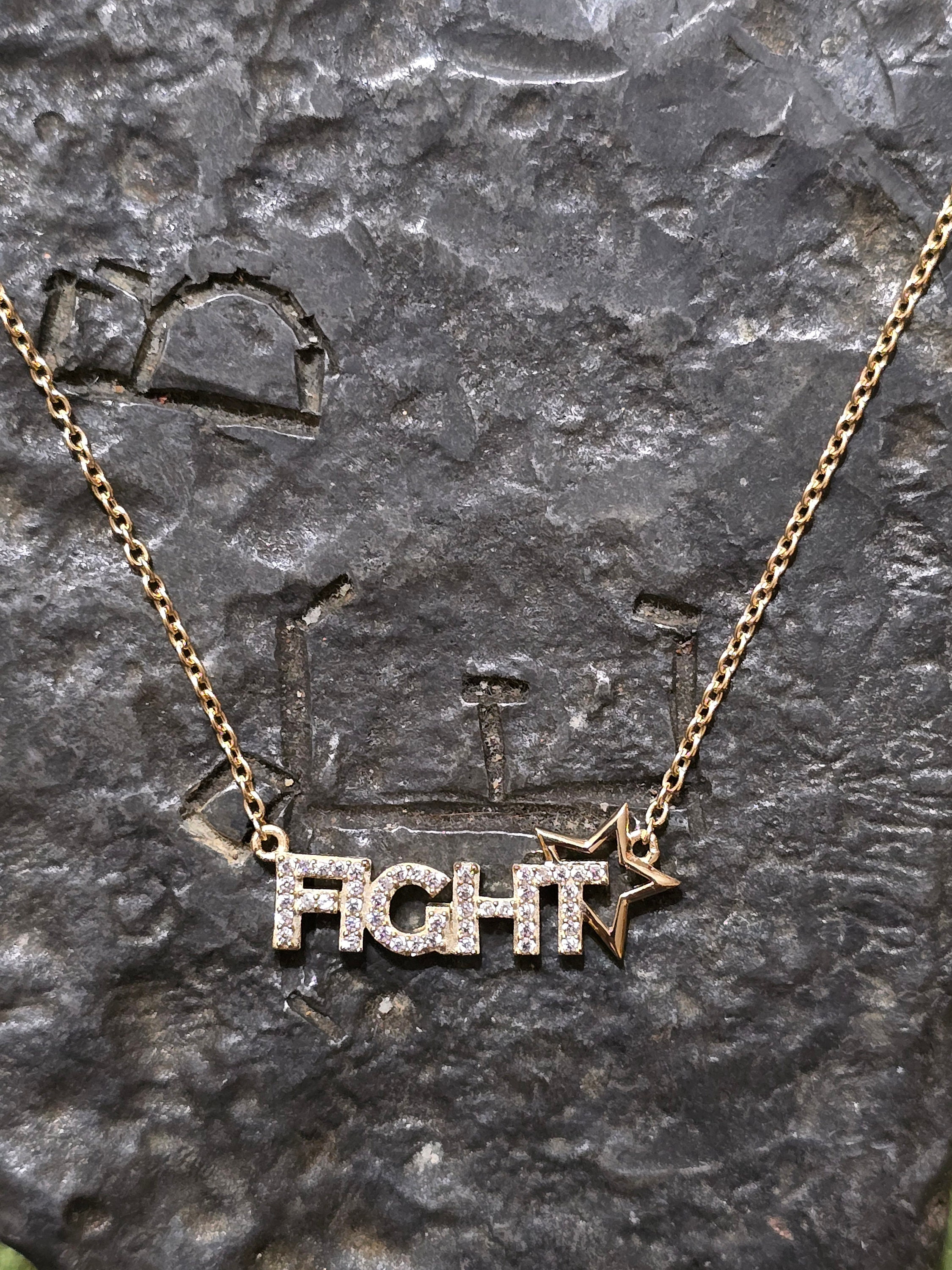 FIGHT Necklace 14kt Gold Vermeil Adjustable With White Sapphires - Etsy