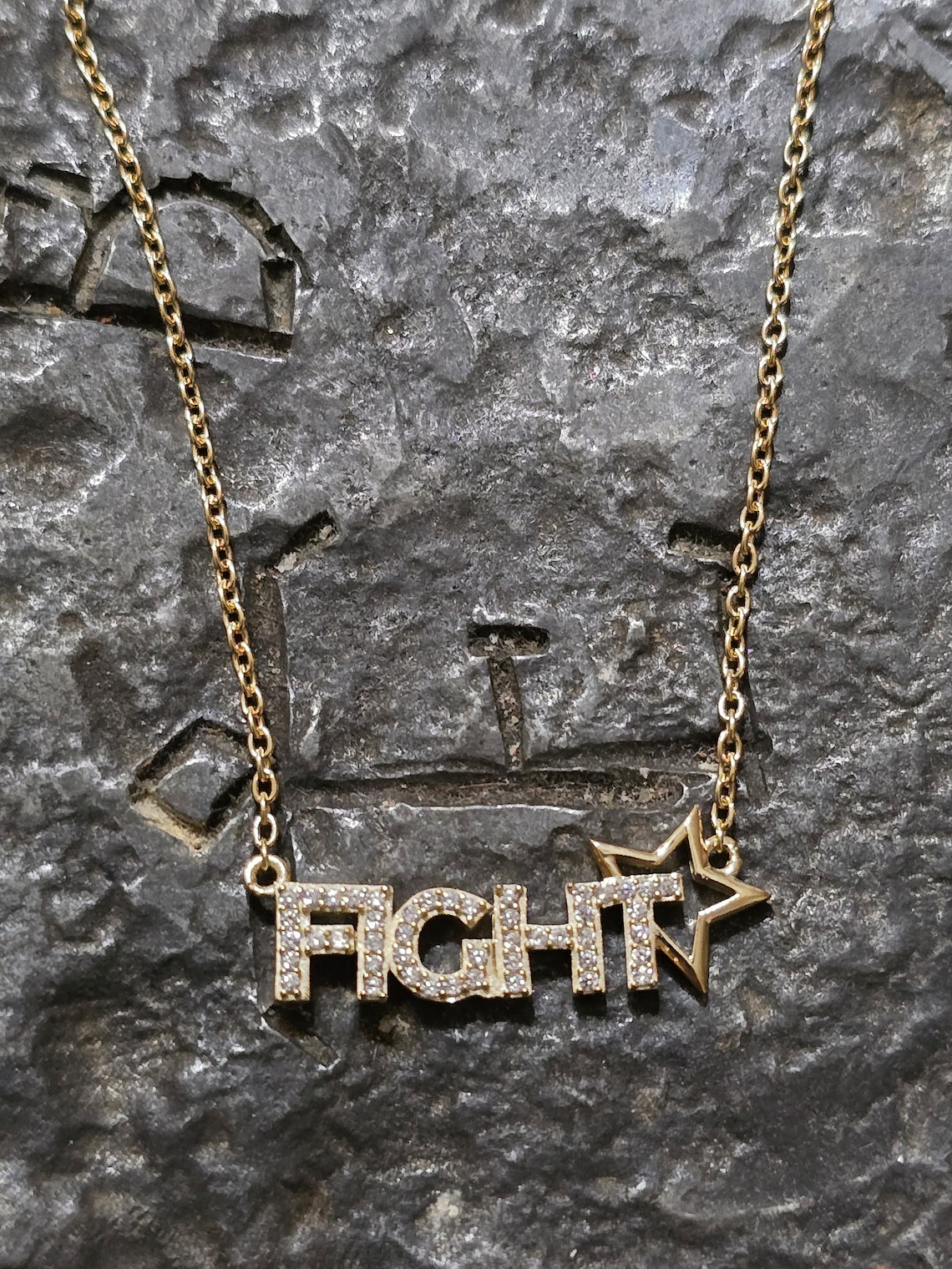 FIGHT Necklace 14kt Gold Vermeil Adjustable With White Sapphires - Etsy