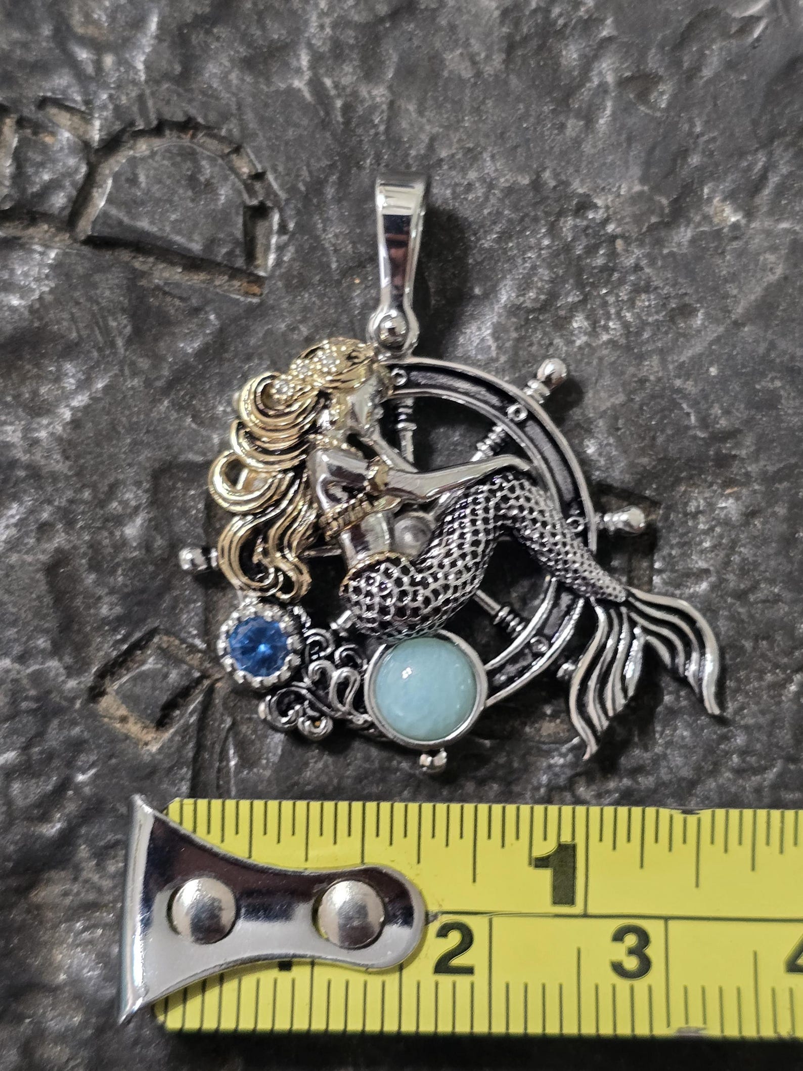 Sterling Silver Mermaid With Larimar Pendant Ships Wheel Nautical ...