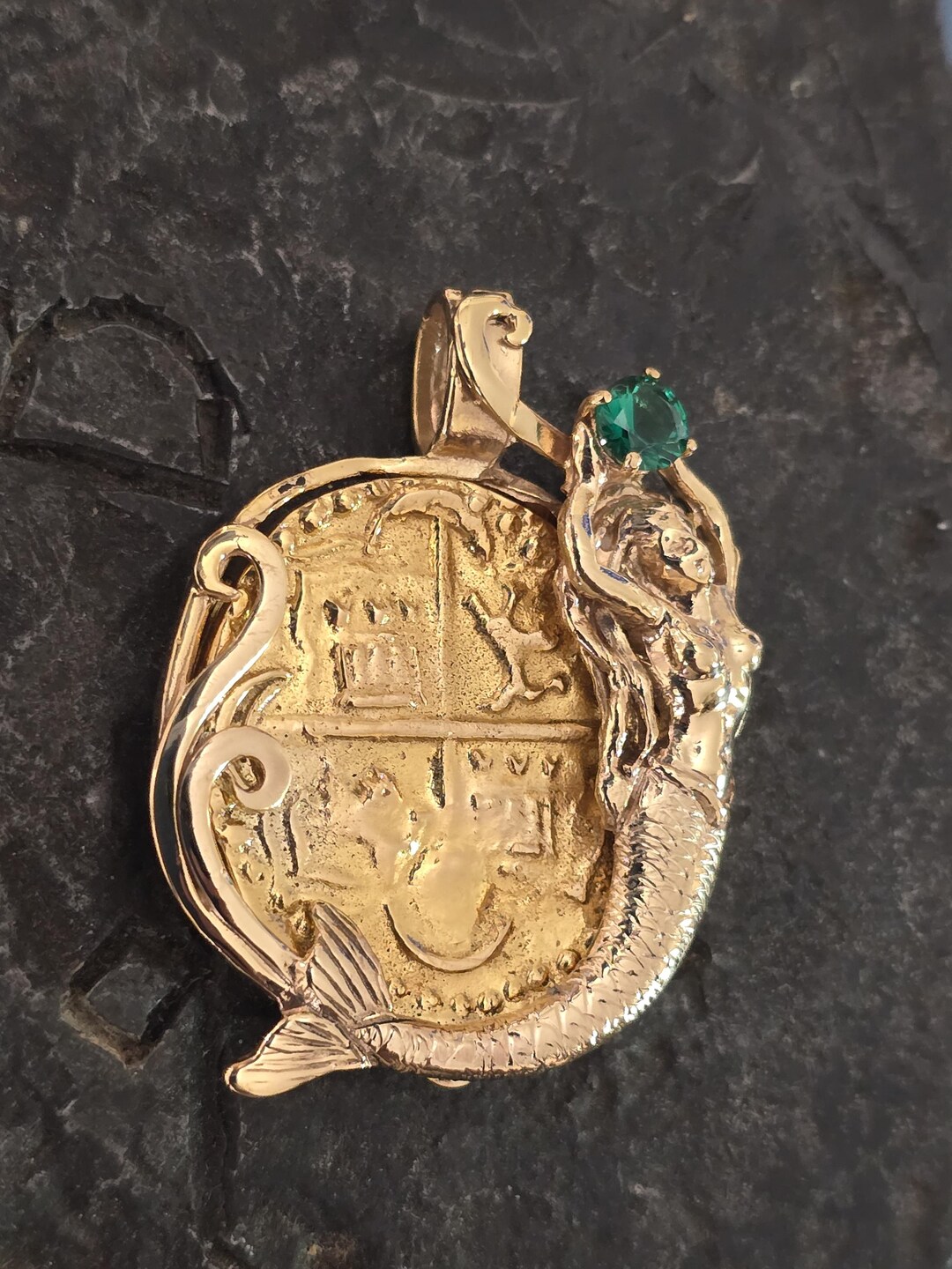 Atocha 14kt Solid Gold Mermaid Coin Shipwreck Treasure Emerald Topaz - Etsy