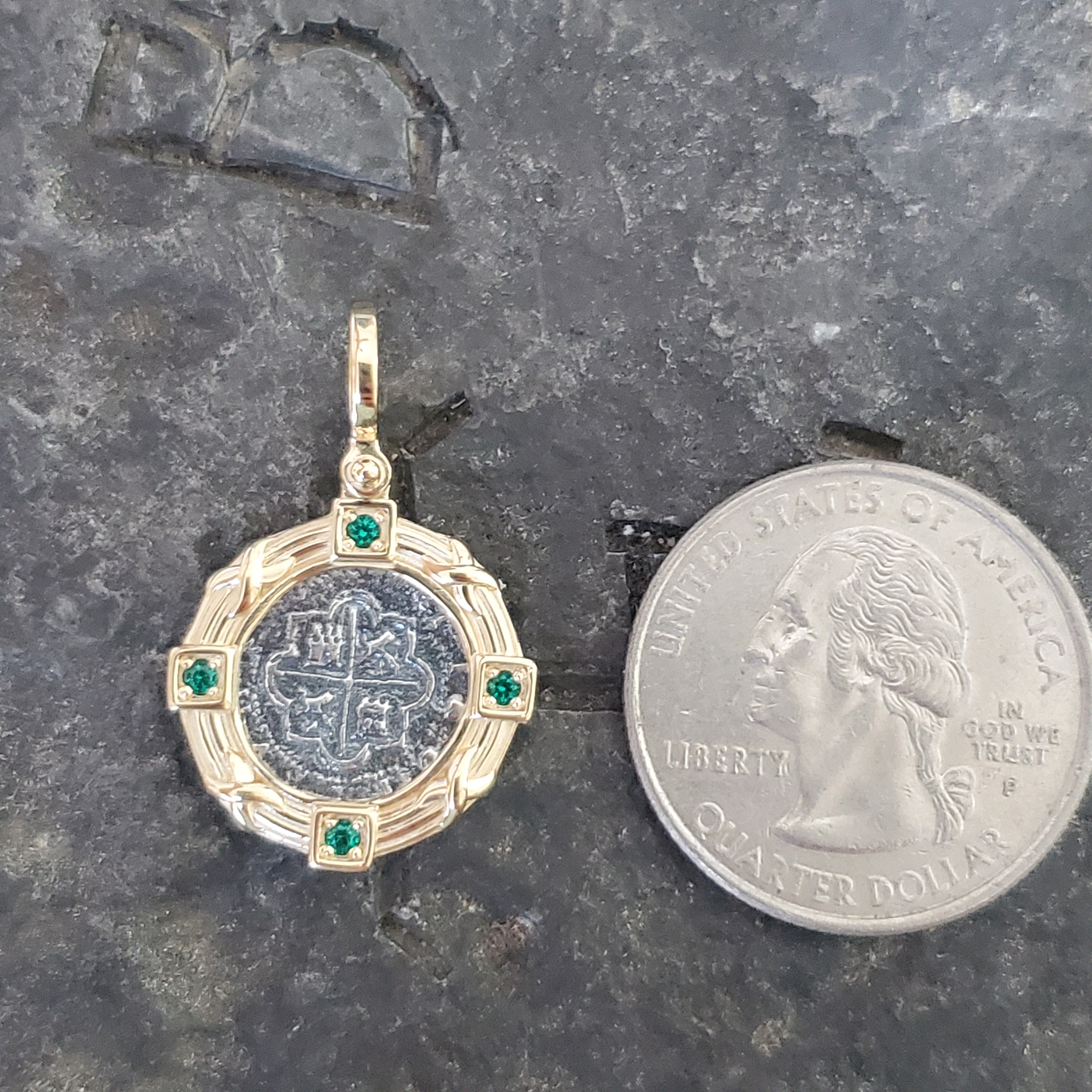 Atocha 14kt Gold Plated Sunken Treasure Coin With Green Topaz - Etsy
