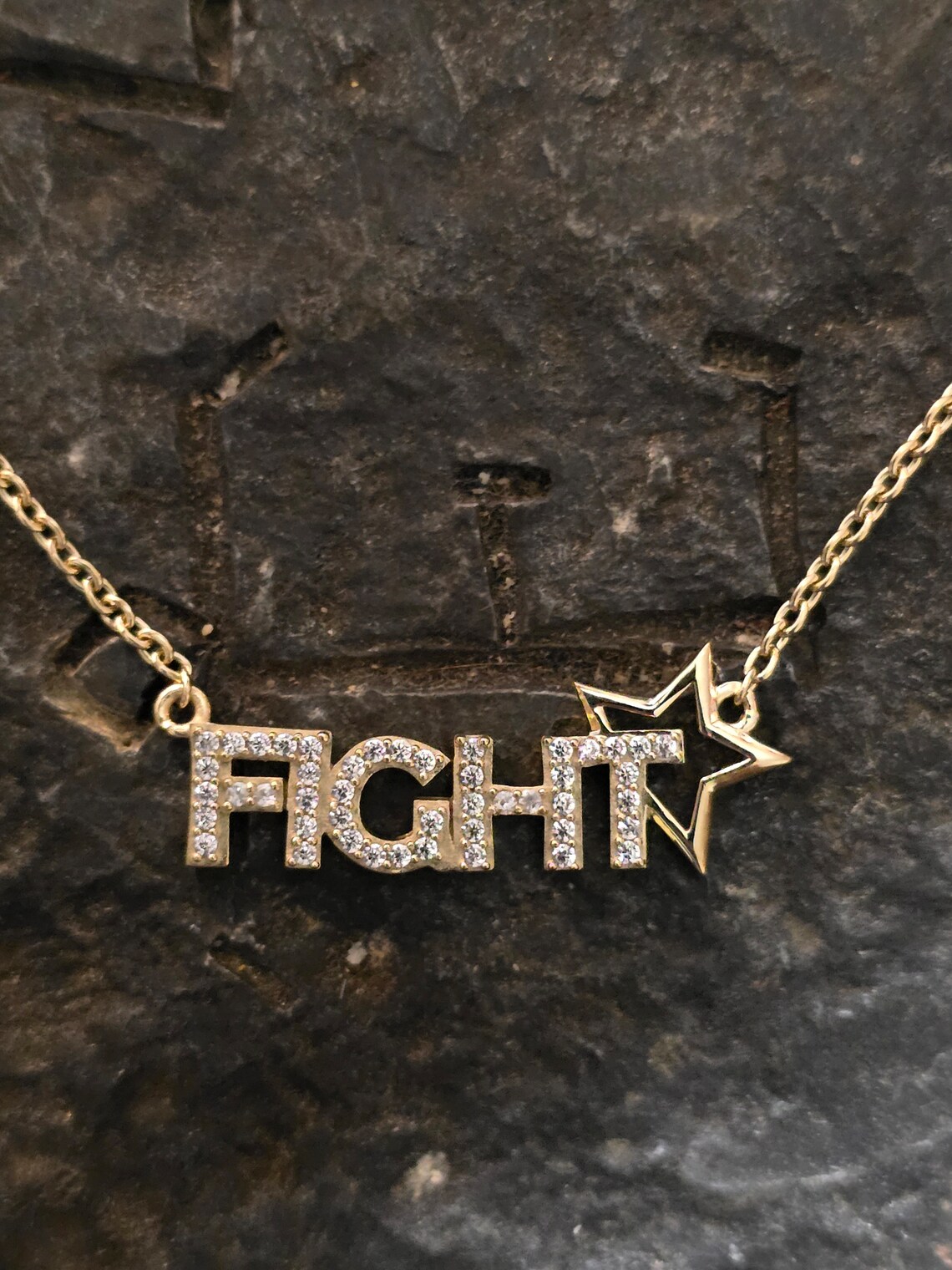FIGHT Necklace 14kt Gold Vermeil Adjustable With White Sapphires - Etsy