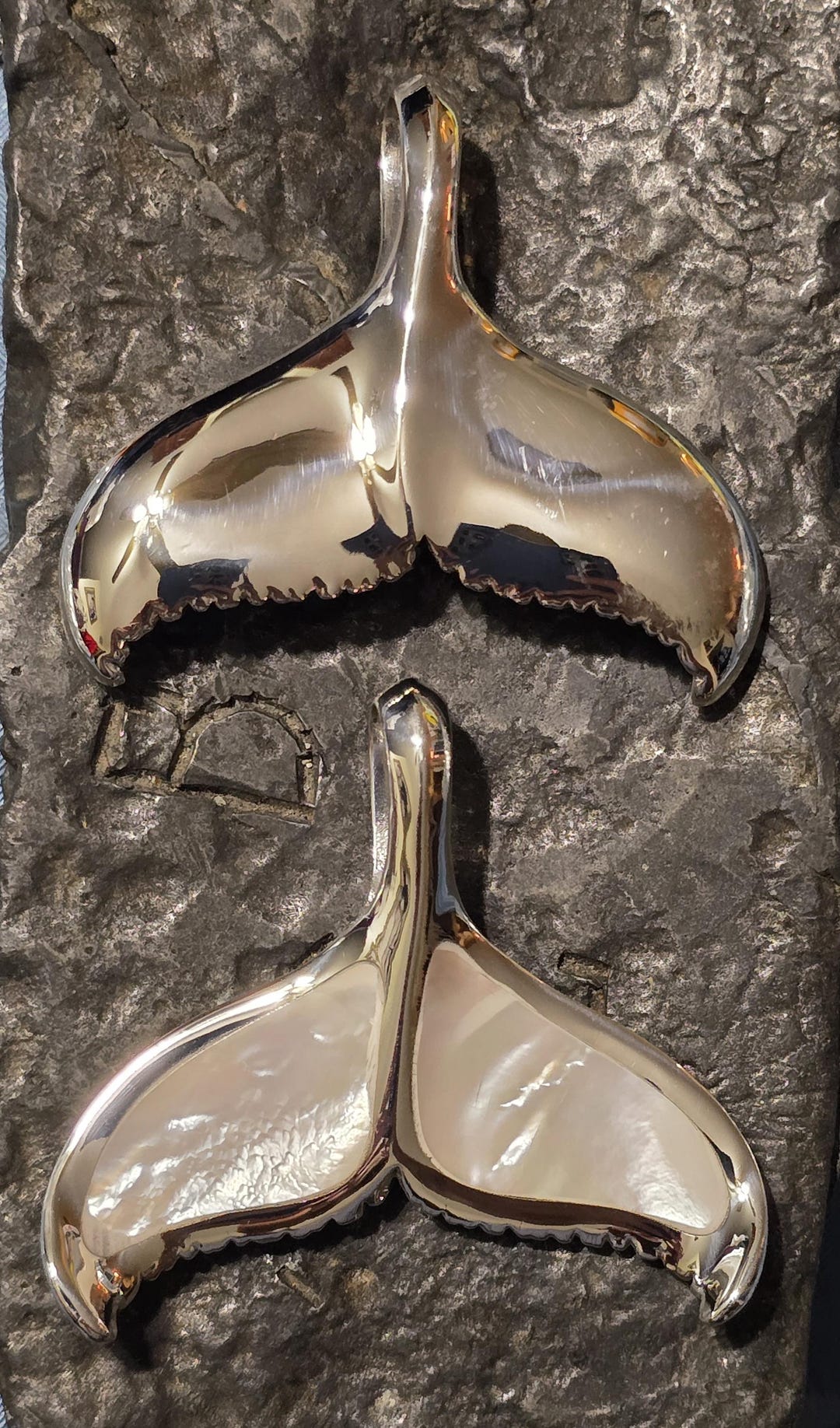 Large Reversible Sterling Silver Whale Tail Pendant With Mother of ...