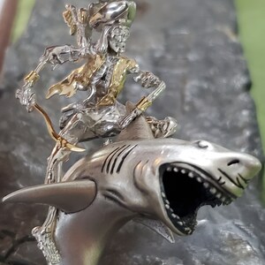 Pirate Skeleton Riding Shark Pendant Solid Sterling Silver Limited ...