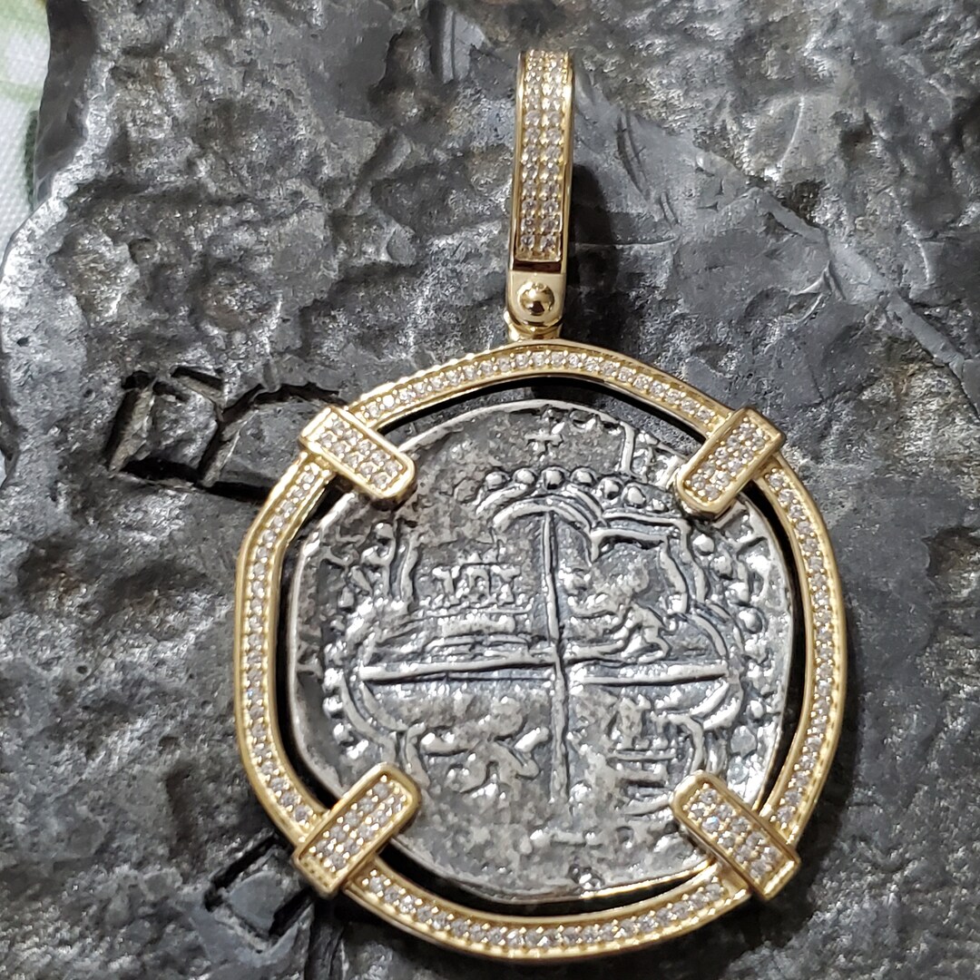Large Atocha Silver Coin With 14kt Gold Overlay Bezel and White Topaz ...