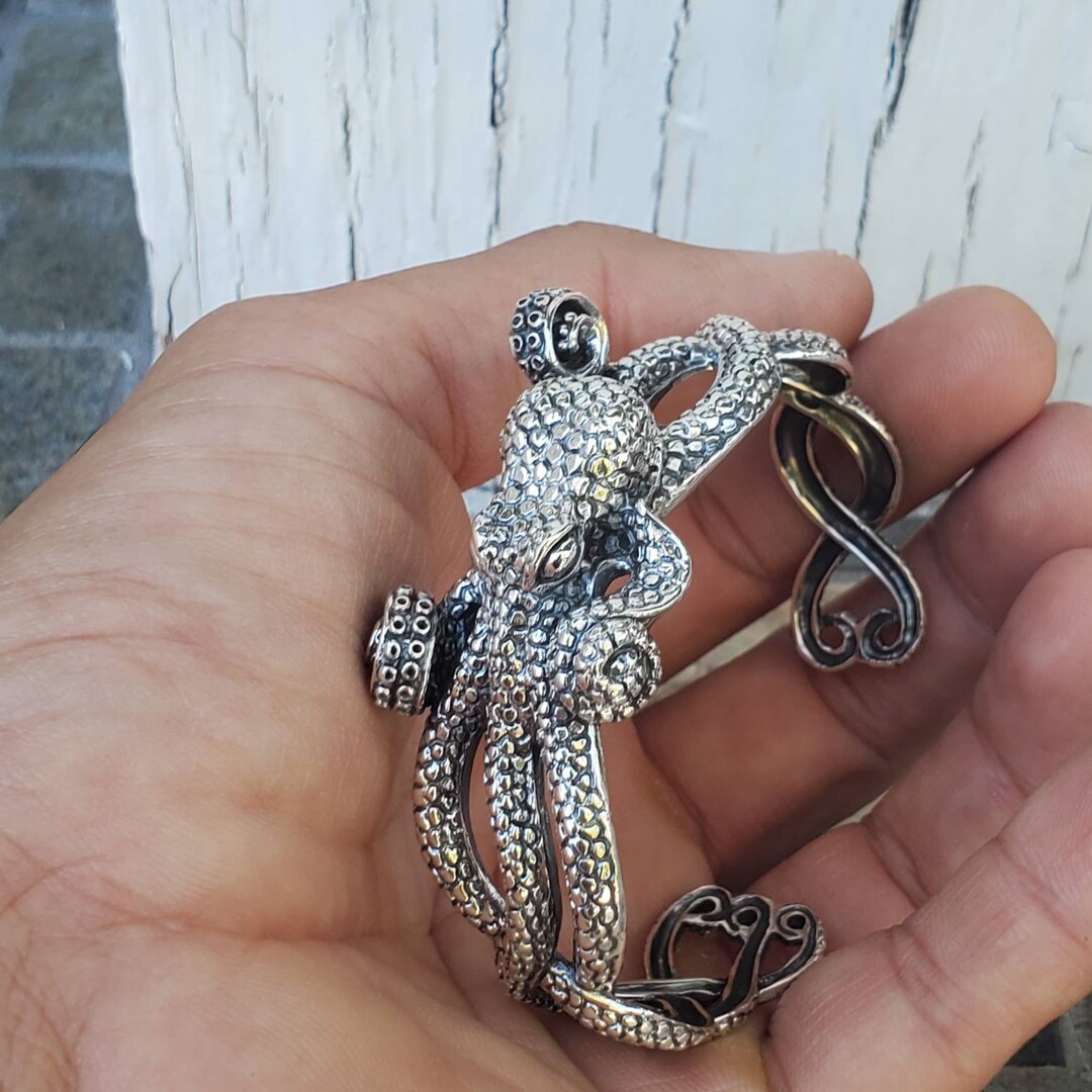 Sterling Silver Octopus Cuff Bracelet - Etsy