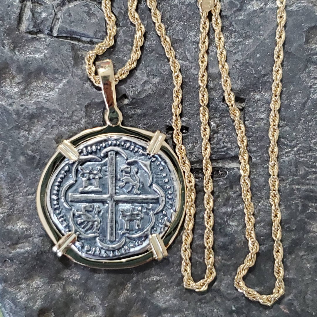 Atocha Silver With 14kt Bezel and 14kt Gold Rope Chain Sunken Treasure ...