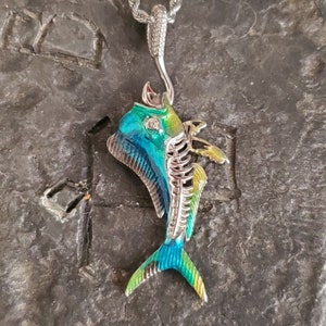 Mahi Mahi Sterling Silver Skeleton Mahi on Hook Pendant Enamel Gorgeous ...