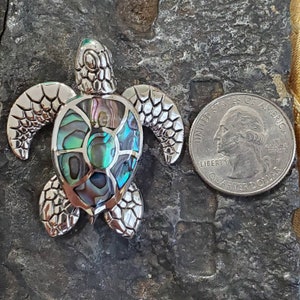 Large Silver Turtle Pendant With Abalone - Etsy