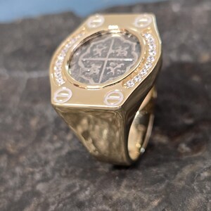 Atocha Shipwreck Silver Coin Ring, 14kt Gold Vermeil, White Sapphires ...