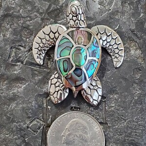 Large Silver Turtle Pendant With Abalone - Etsy