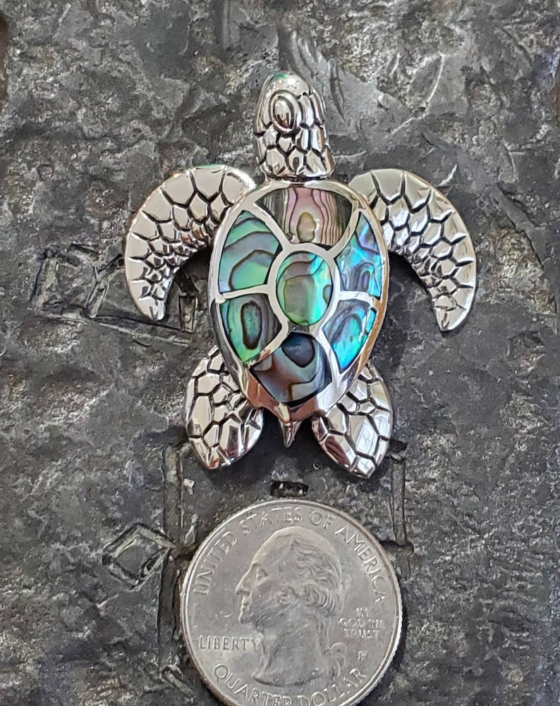 Large Silver Turtle Pendant With Abalone - Etsy