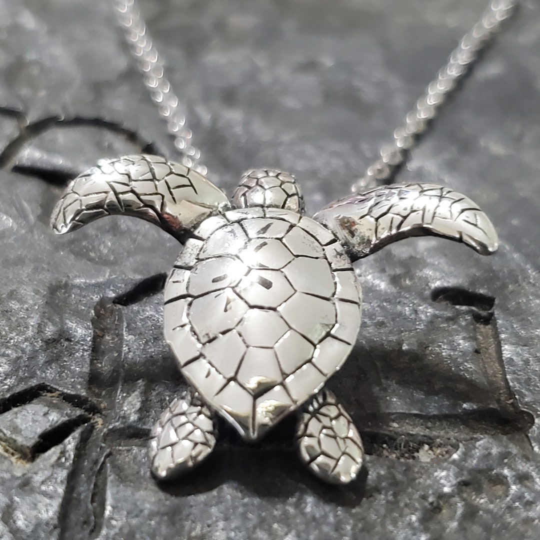 Sterling Silver Turtle Necklace Beautifully Detailed - Etsy