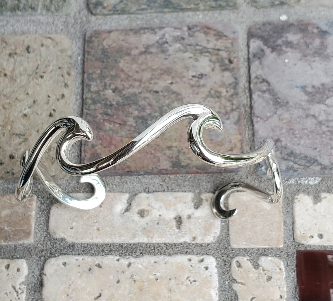 Wave Cuff Bangle Sterling Silver Ocean Beach Jewelry - Etsy