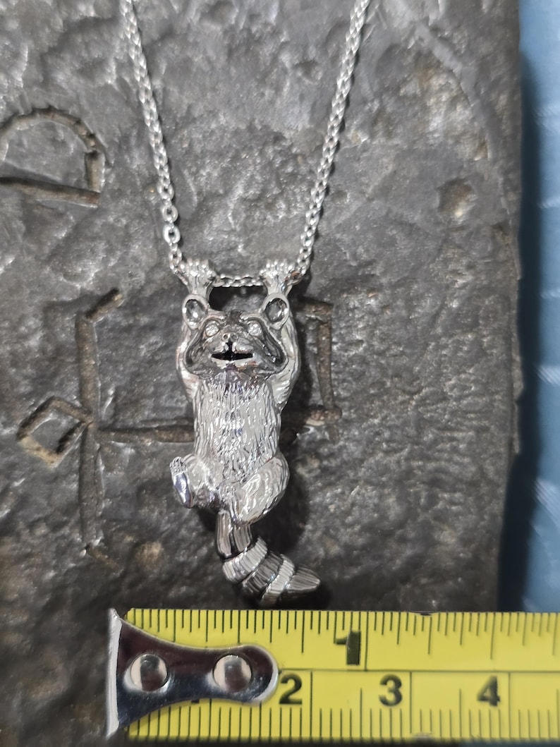 Sterling Silver Raccoon Pendant | Sapphire Eyes, Black Rhodium Finish ...