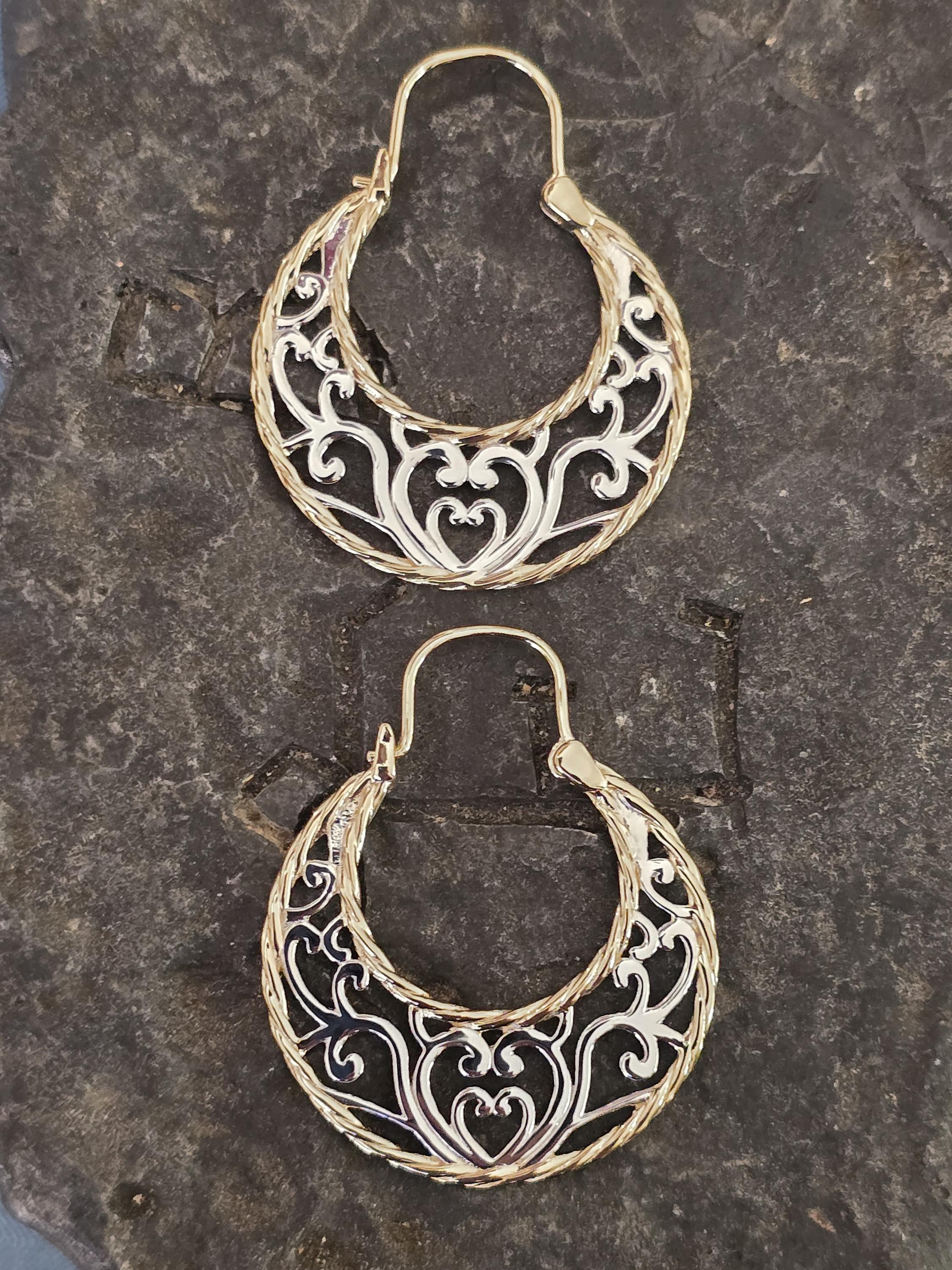 Large Cuban Hoop Earrings Handmade Sterling Silver With 14kt Gold ...