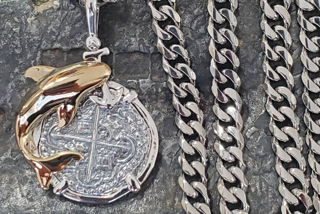 Big Atocha Coin With Chain Shark Bezel - Etsy