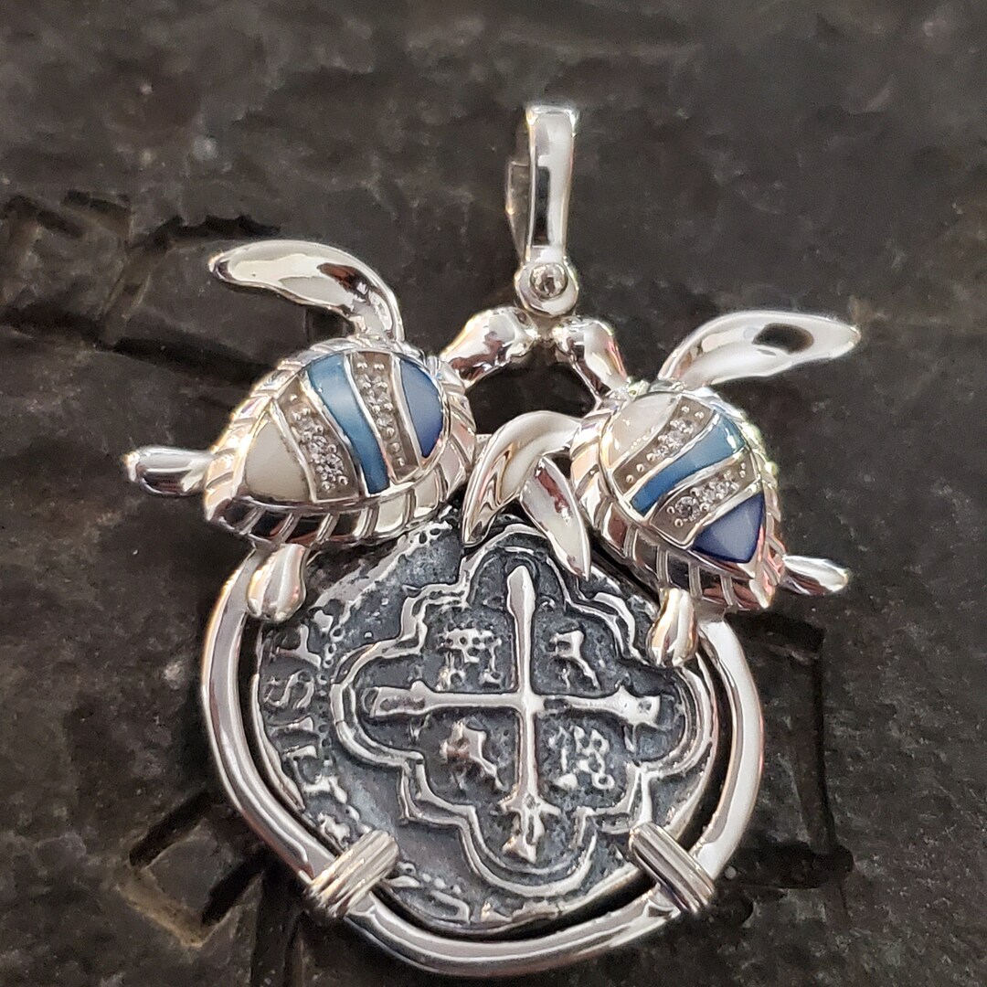 Atocha Silver Double Turtle Coin Shipwreck Treasure Pendant With Shell ...