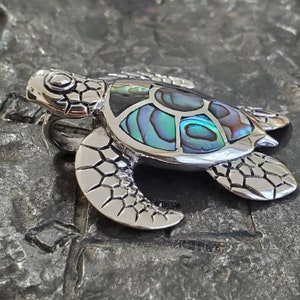 Large Silver Turtle Pendant With Abalone - Etsy