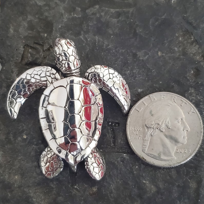 Medium Size Sterling Silver Turtle Pendant - Etsy