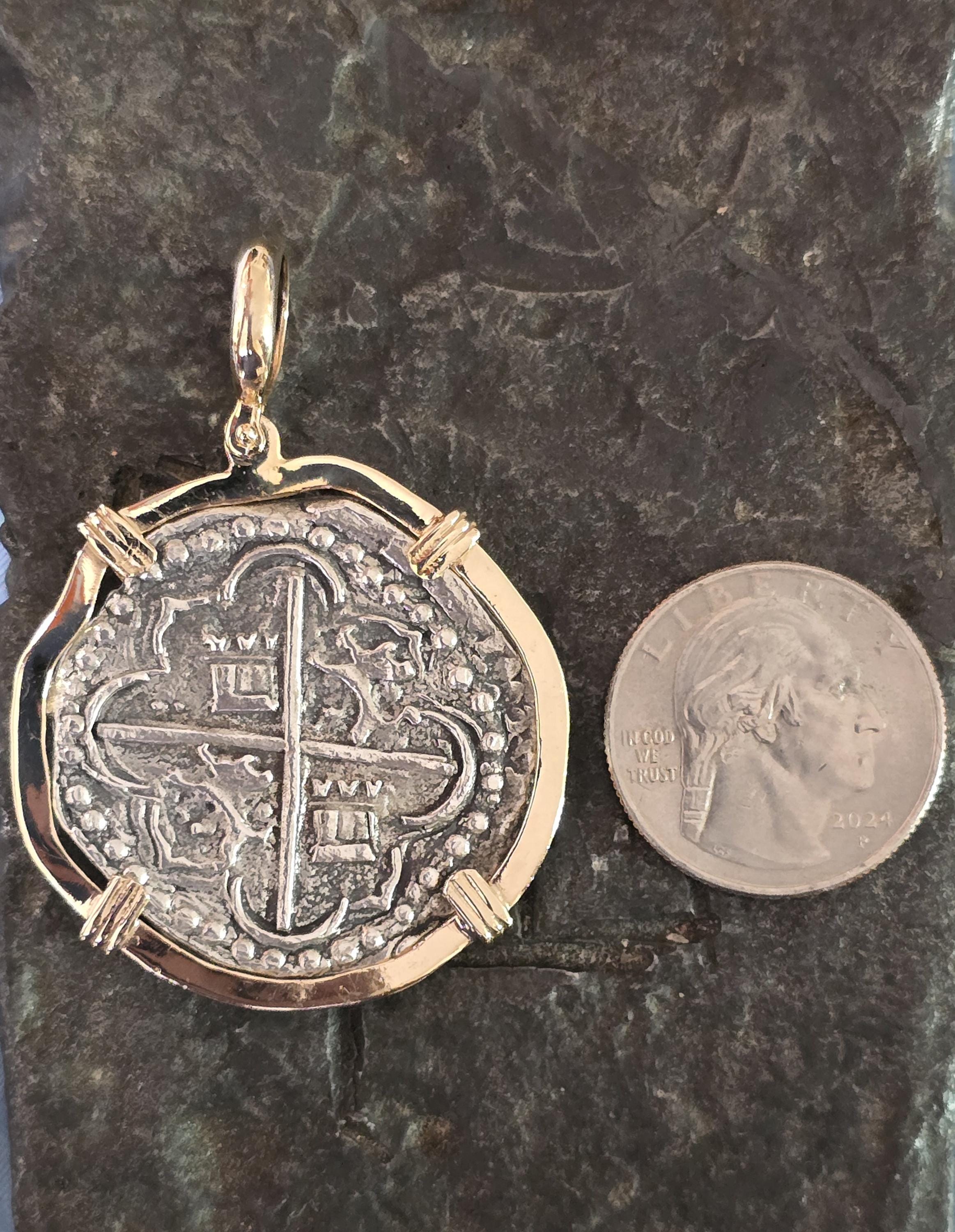 Atocha Silver Coin Pendant, 14kt Gold Bezel, Sunken Treasure Replica - Etsy