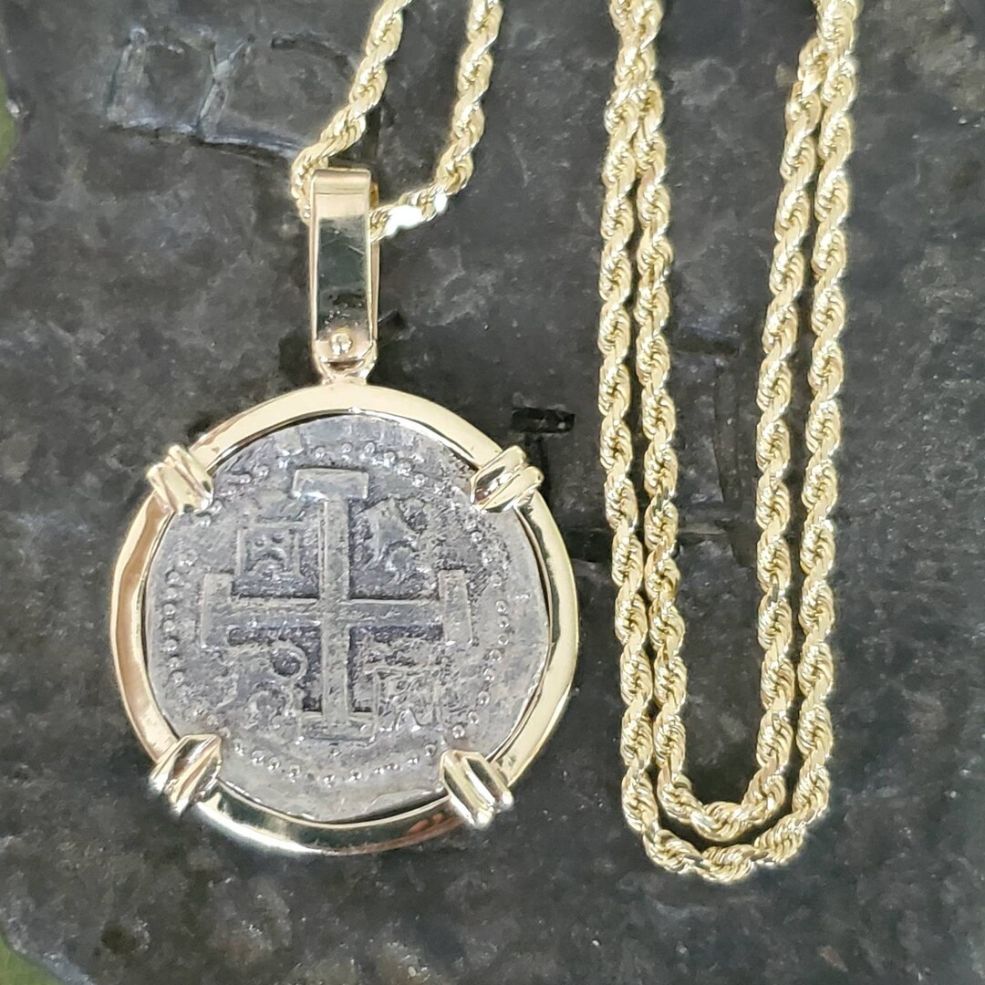 Atocha 14kt Gold and Silver Coin With 14kt Gold Chain Shipwreck Sunken ...