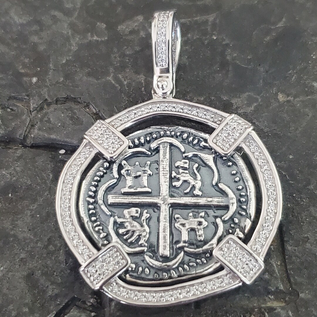 Medium Atocha Silver Coin Bezel and White Topaz Micro Pave Setting ...