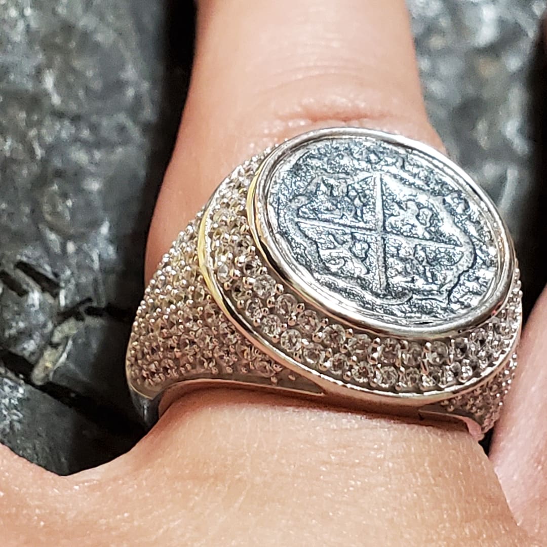 Atocha Coin Bling Ring Micro Pave Setting Statement Piece Sunken ...