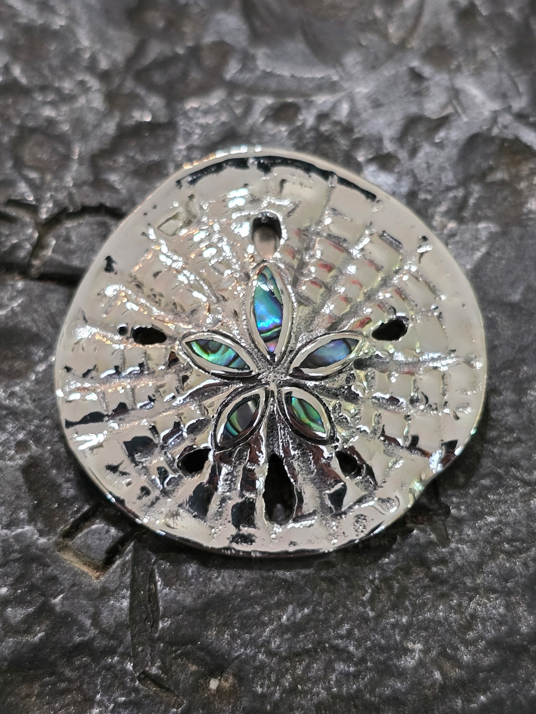 Large Sterling Silver Sand Dollar Pendant Slide Realistic Looking ...