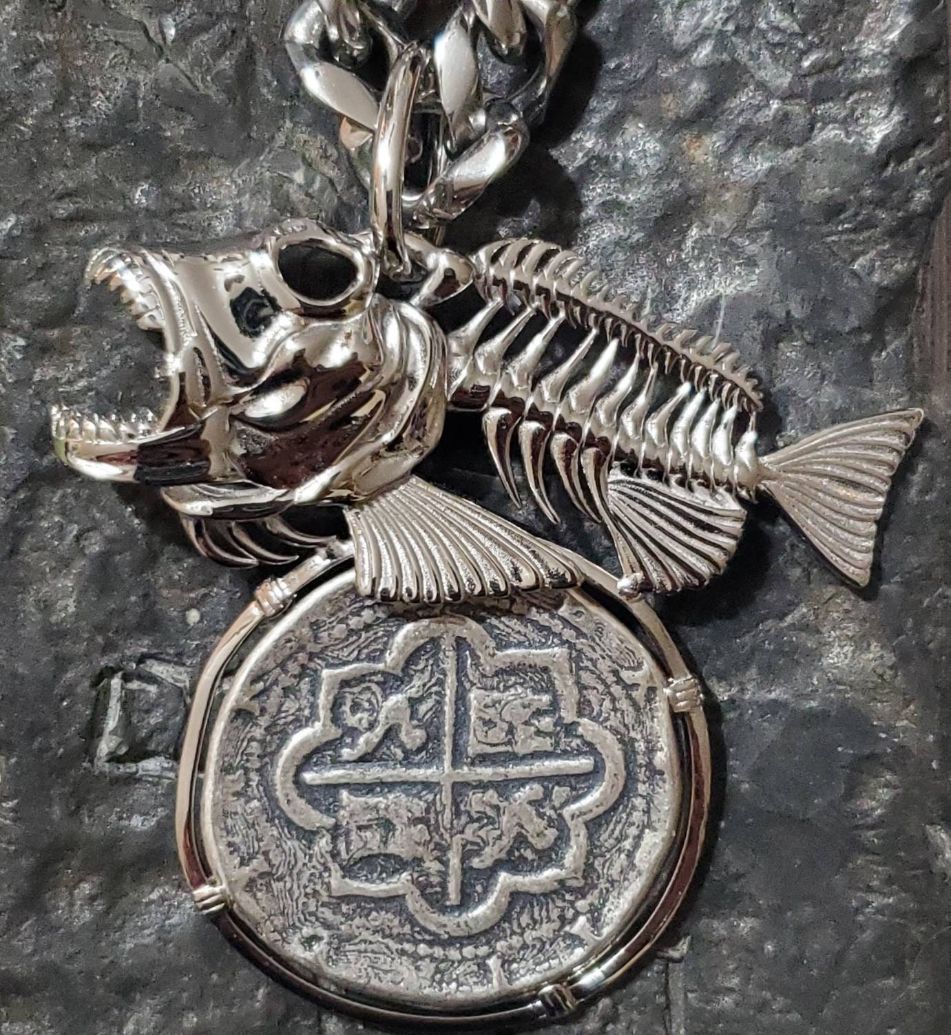 Atocha BIG LARGE Silver Coin Pendant Skeleton Cubera Snapper | Etsy