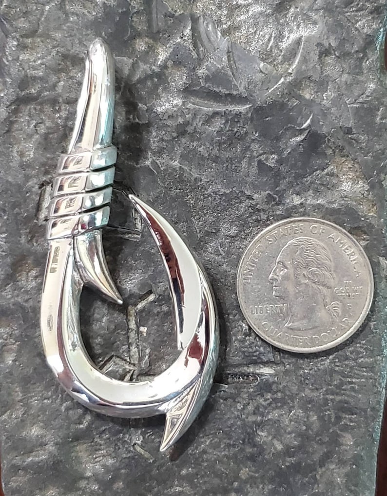 XL Large Powerful Sterling Silver Fish Hook Heavy Pendant Statement ...