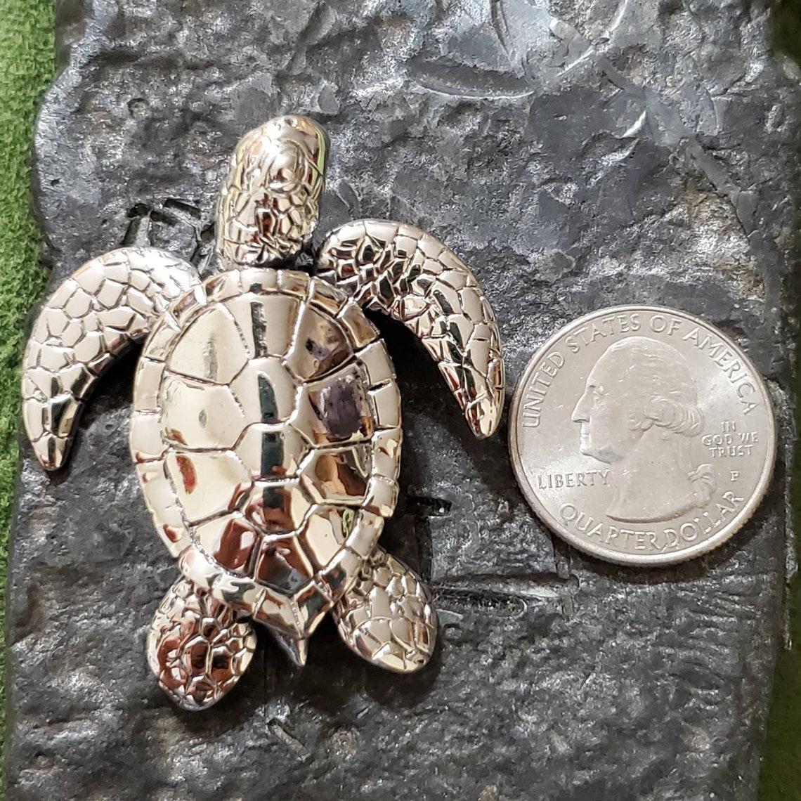 Large Sterling Silver Turtle Pendant - Etsy