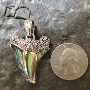 Sterling Silver Shark Tooth With Abalone Inlay Pendant - Etsy