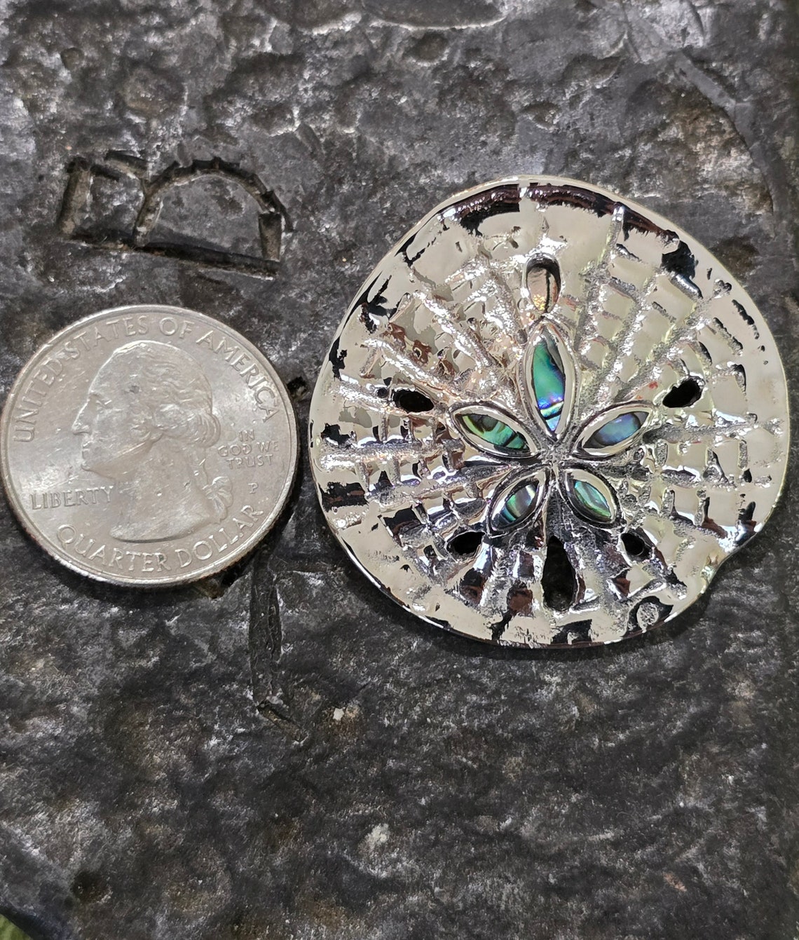 Large Sterling Silver Sand Dollar Pendant Slide Realistic Looking ...