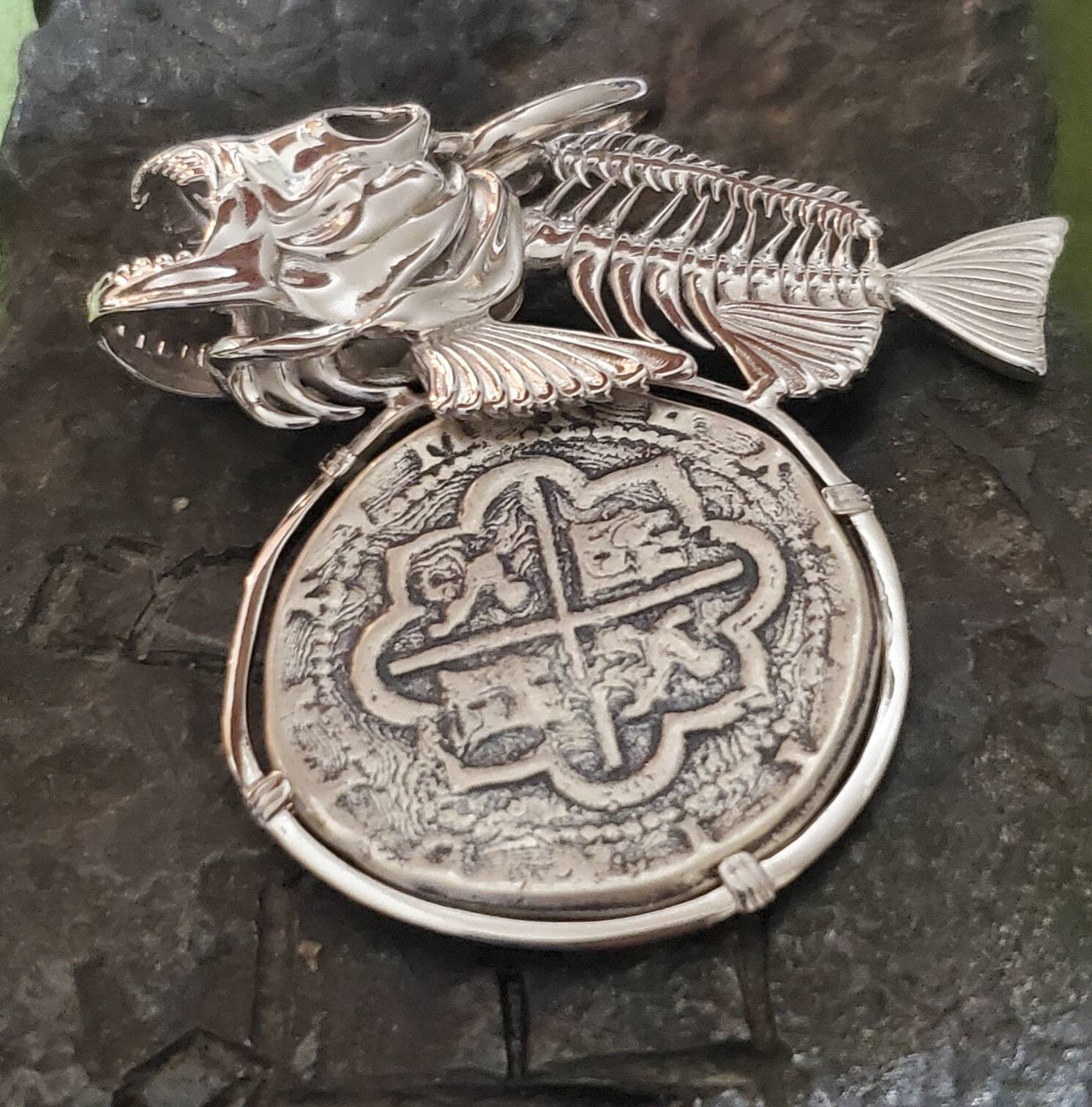 Atocha BIG LARGE Silver Coin Pendant Skeleton Cubera Snapper | Etsy